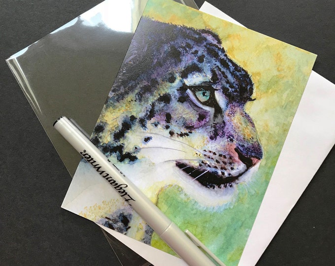 5 Pack Leopard Cards,snow Leopard Cards, Blank Note Cards, With ...