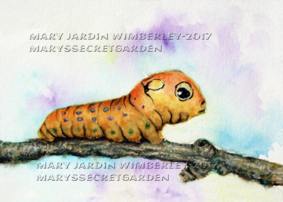 Caterpillar Painting, Watercolor Inchworm, Cute Worm Painting, Art ...