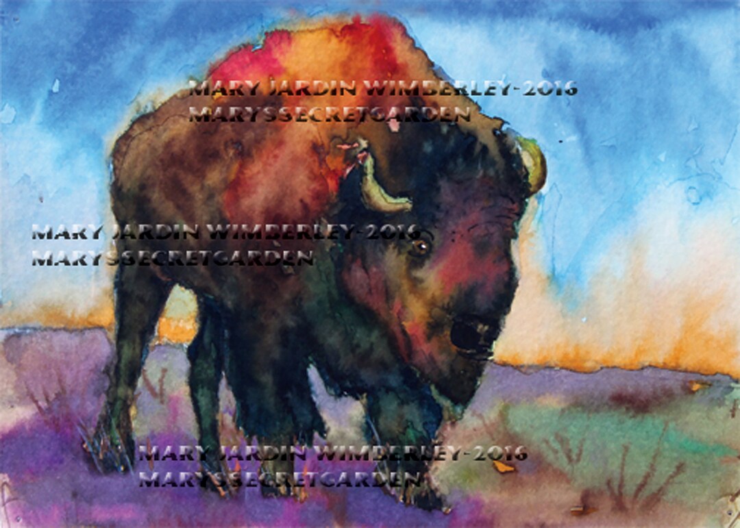 Watercolor Buffalo, Bison Print, Native American Art, Tatanka Totem ...