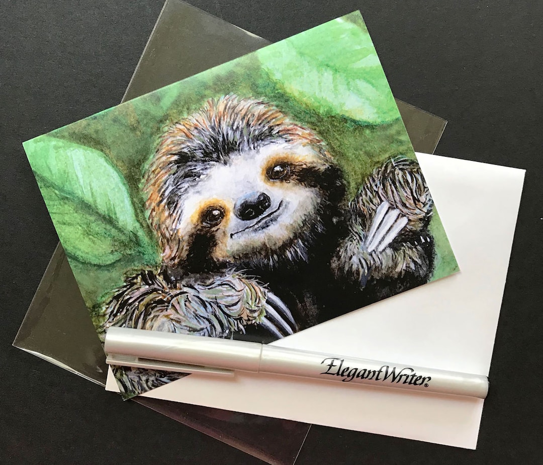 5 Sloth Art Cards, 5 Sloth Note Cards, 5 Sloth Gift Card Set, I Love ...