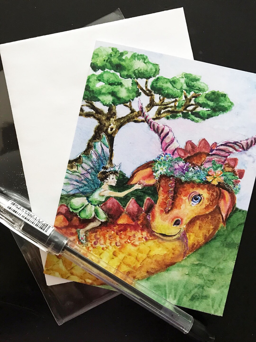 5 Fairy Cards, Glitter Notecards, Fantasy Note Cards, Dragon Faerie ...