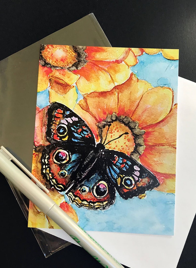 5 Butterfly Cards Black Butterfly Card Golden Flower Card | Etsy
