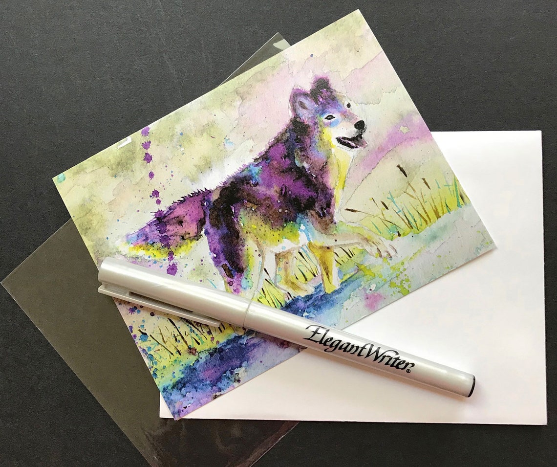 5 Gray Wolf Cards 5 Woodland Cards Wolf Art Card Set | Etsy