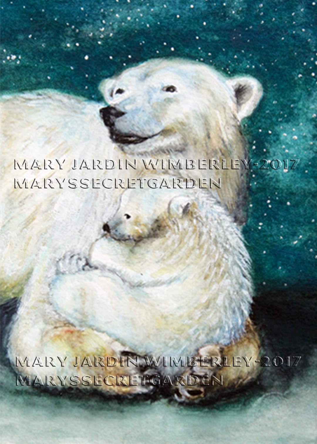 Polar Bear Painting, Watercolor Bears, Polar Bears Art, Mother Cub ...