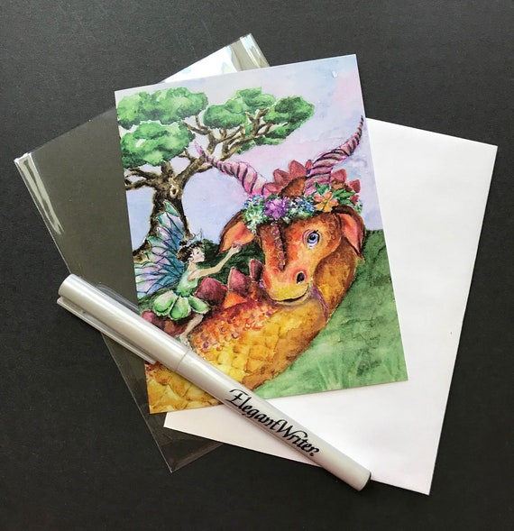 5 Dragon Note Cards Dragon Fairy Cards Fairytale Note Cards | Etsy