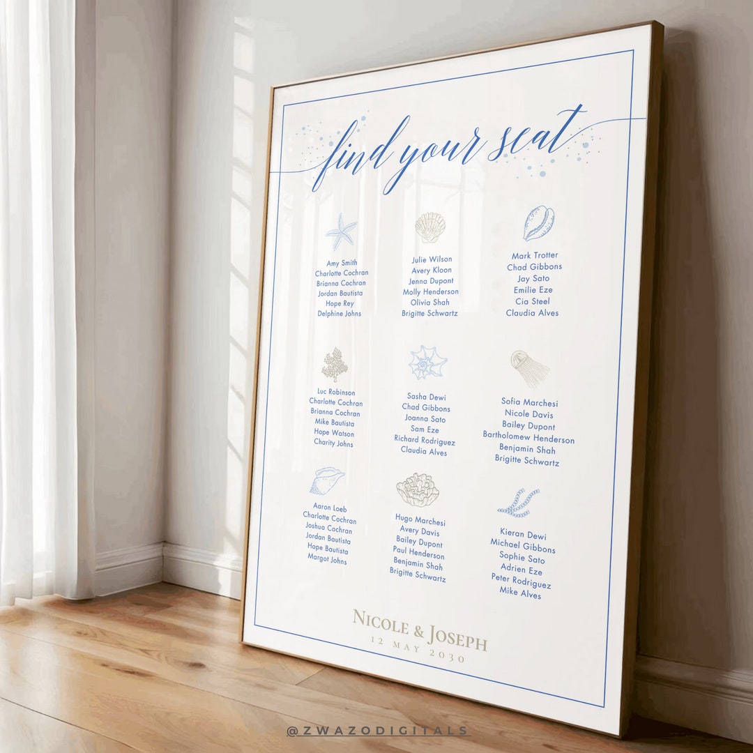 Beach Seating Chart, Beach Wedding Signage, Basic Seating Chart, DIY ...