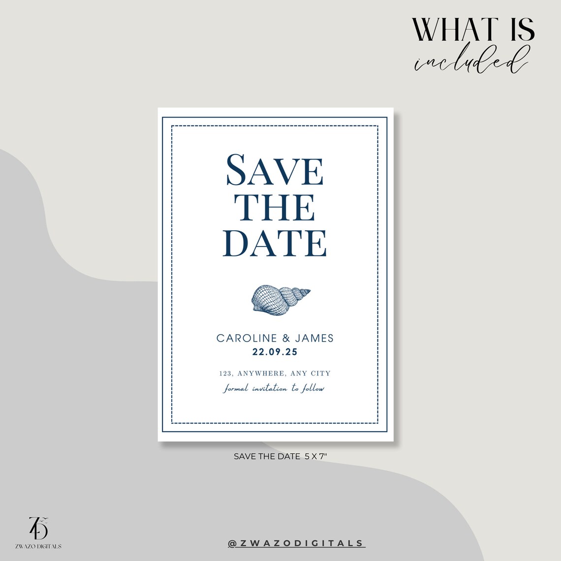 Beach Save the Date Template, Sea Shells Wedding Announcement, Modern ...