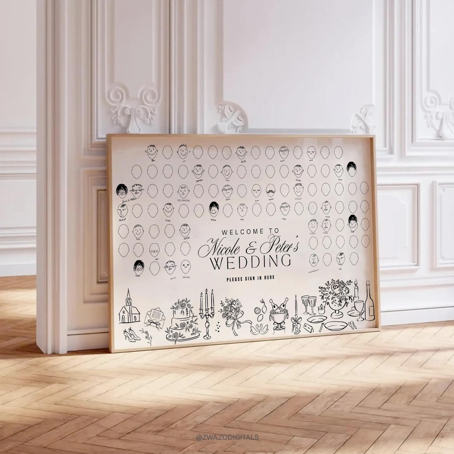 Unique Wedding Guest Book Alternative, Draw Your Face, Interactive ...