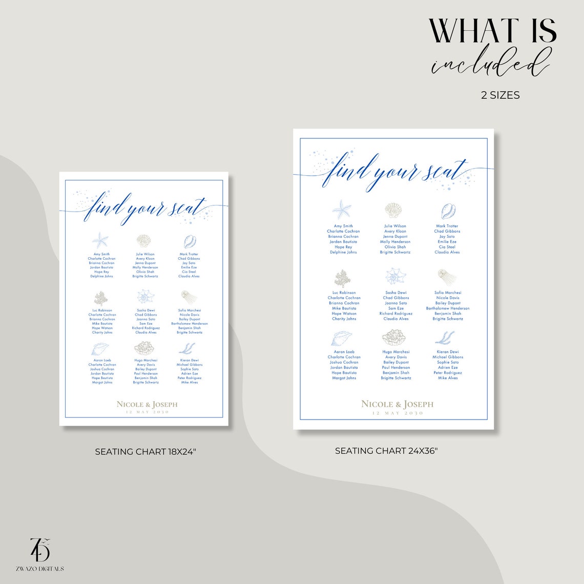 Seashell Beach Wedding Seating Chart Template, Coastal Ocean Reception ...