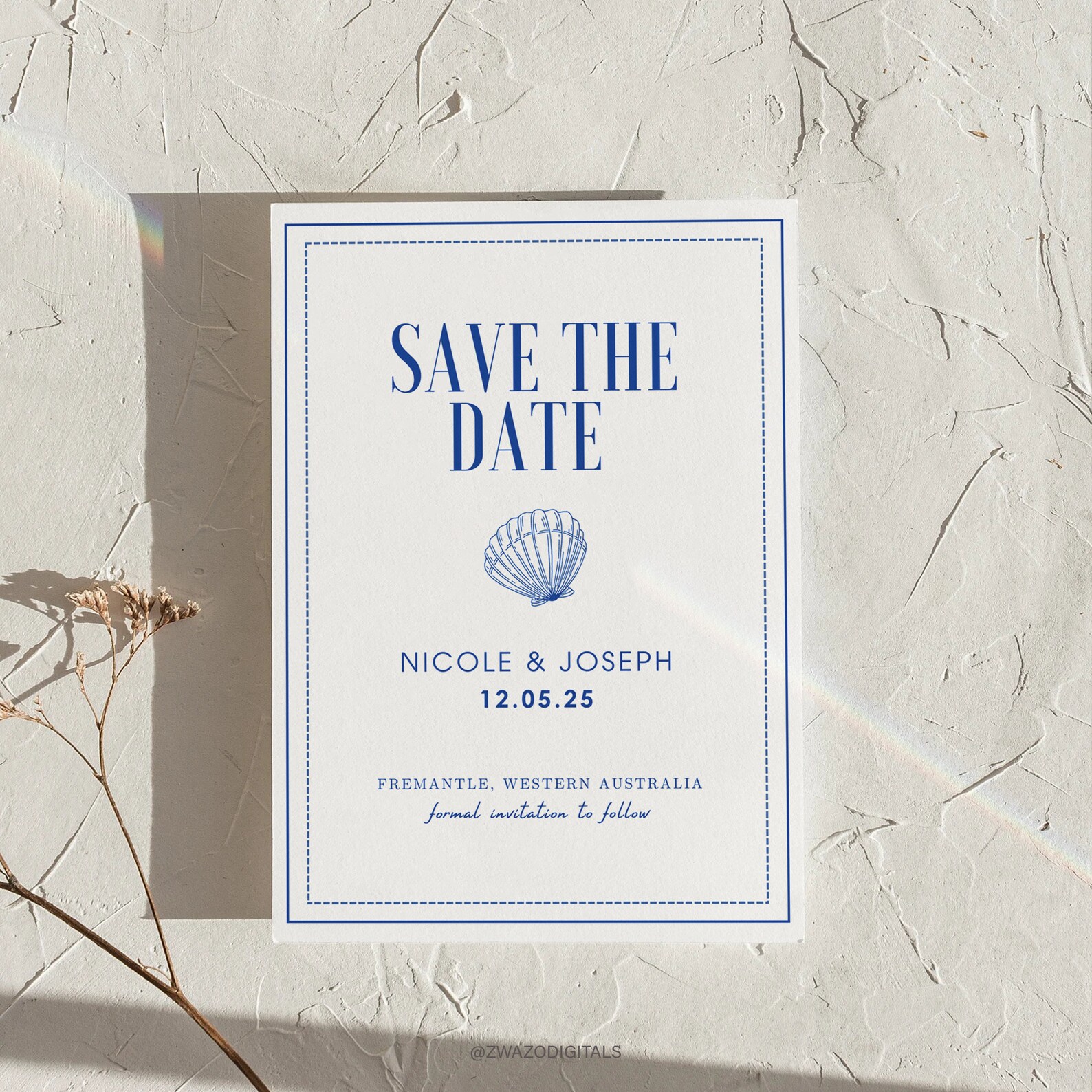 Seashell Beach Save the Date Template, Coastal Ocean Theme Invitation ...
