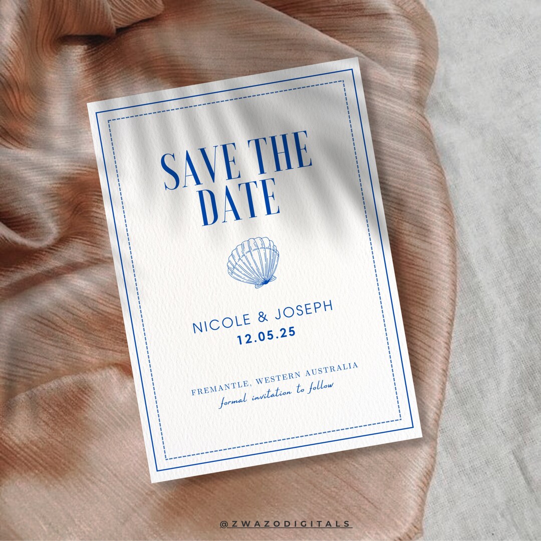 Beach Save the Date Template, Sea Shells Wedding Announcement, Ocean ...