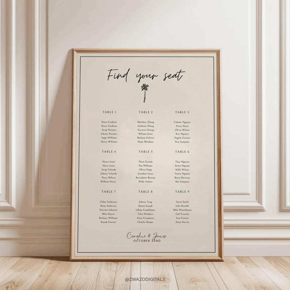 Palm Tree Seating Chart, Boho Beach Tropical Destination Wedding ...