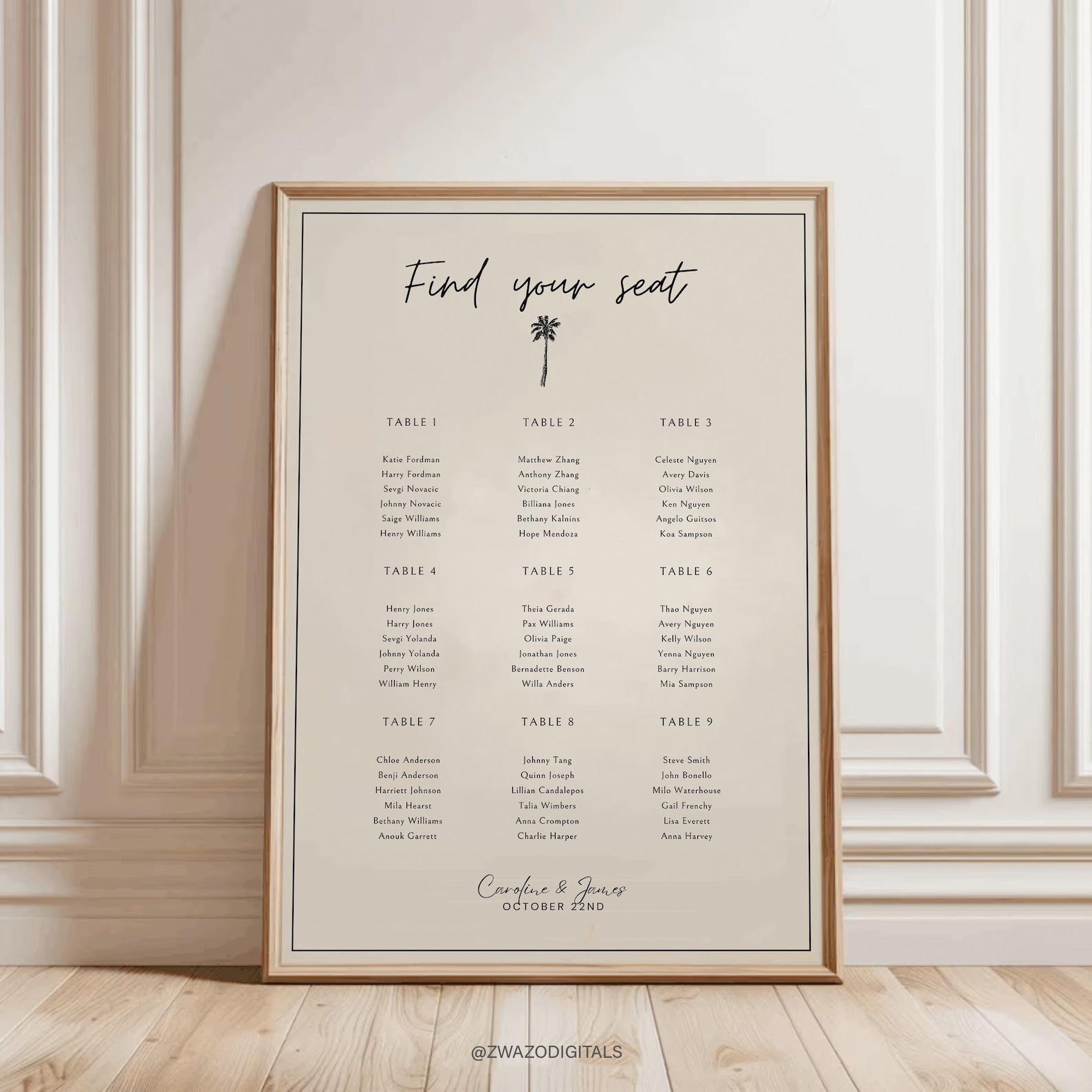 Palm Tree Seating Chart, Boho Beach Tropical Destination Wedding ...