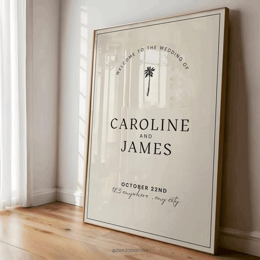 Palm Tree Tropical Wedding Welcome Sign Template, Coastal Beach Theme ...