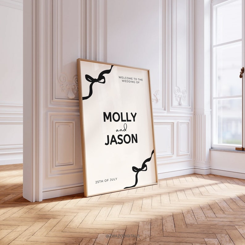 Handwritten Wedding Welcome Sign Template, Handdrawn Bow Tie Signage ...