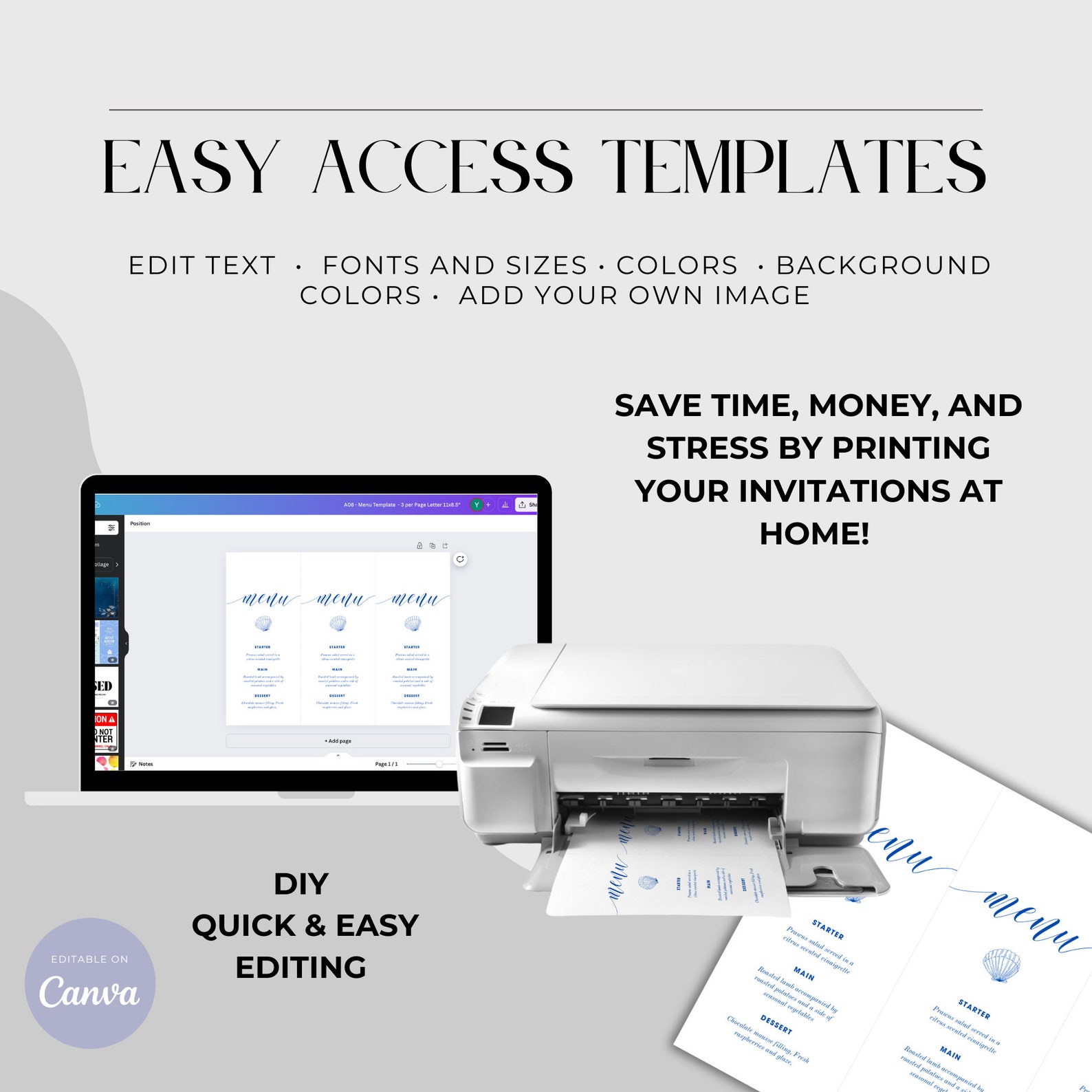 Wedding Menu Template, Beach Wedding, Seashell Menu, Printable Menu ...