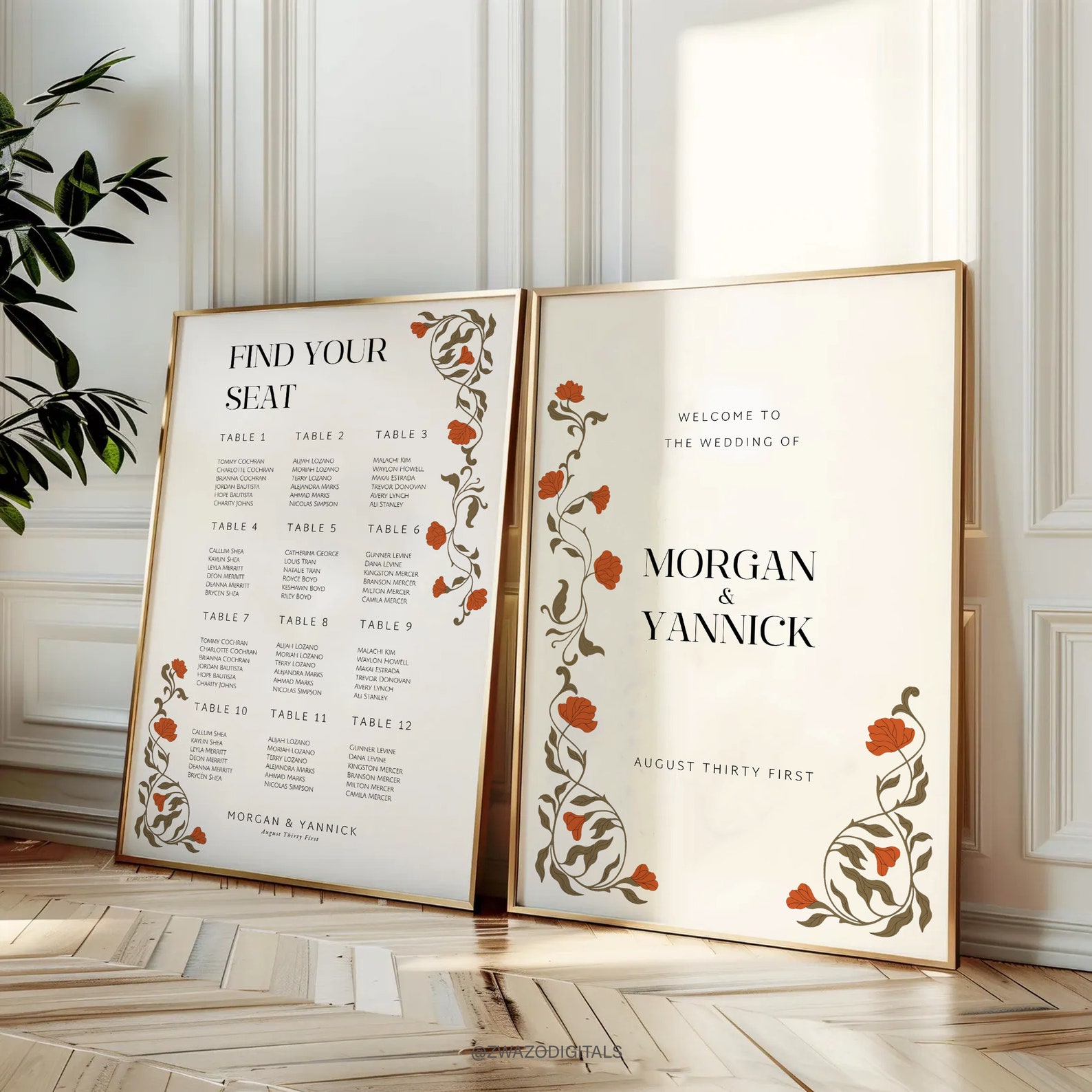 Vintage Art Nouveau Seating Chart Template, Seating Plan Template ...