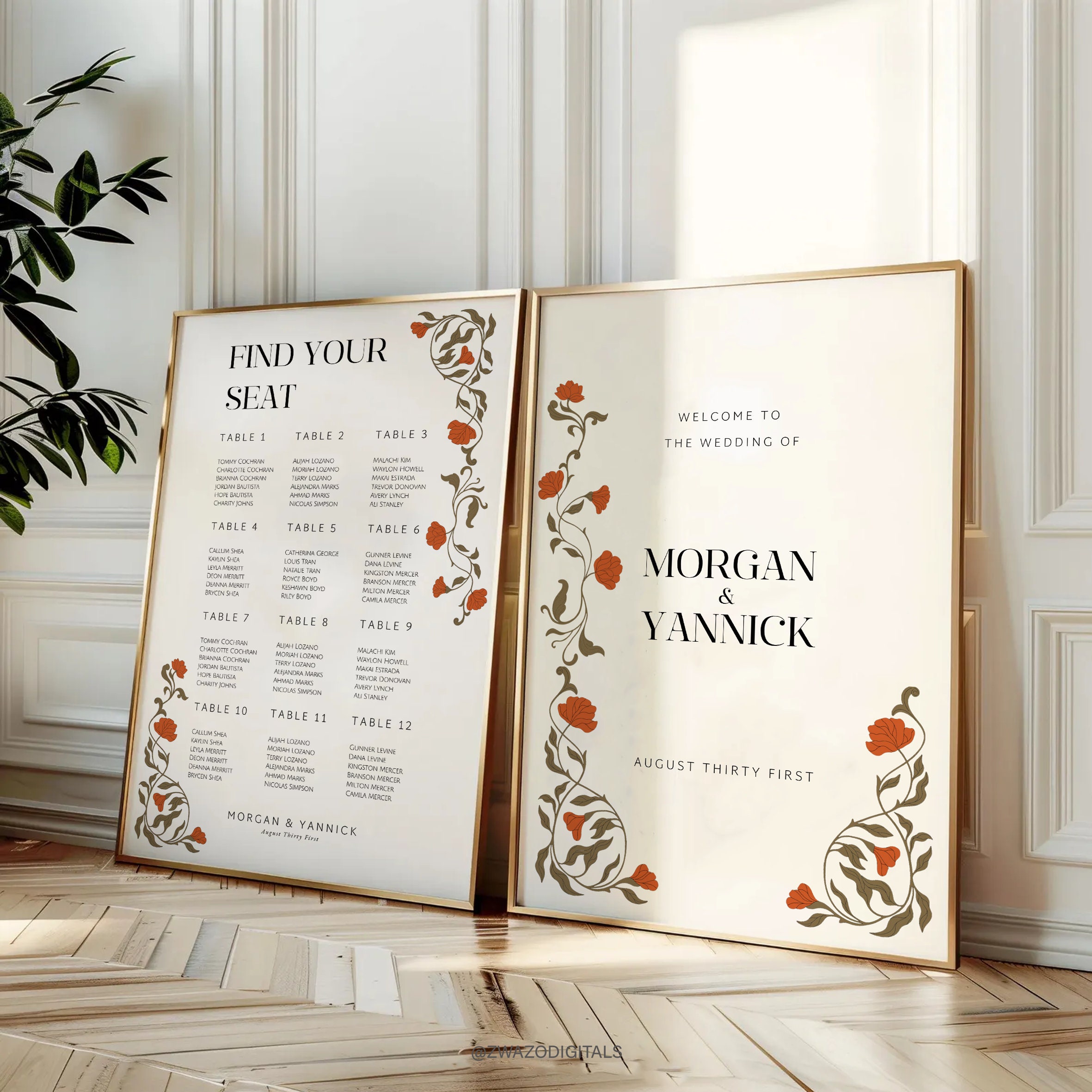 Vintage Art Nouveau Seating Chart Template, Seating Plan Template ...