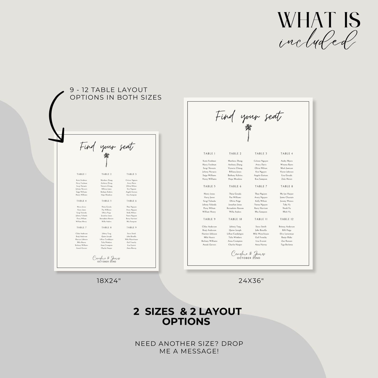 Palm Tree Seating Chart, Boho Beach Tropical Destination Wedding ...