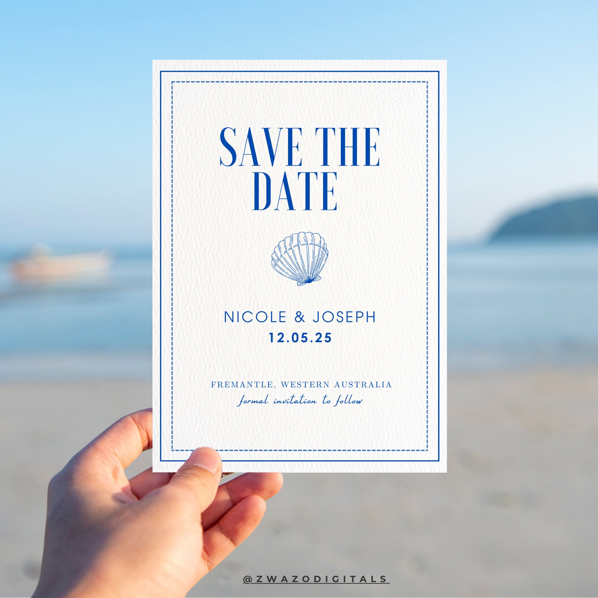 Beach Save the Date Template, Sea Shells Wedding Announcement, Ocean ...