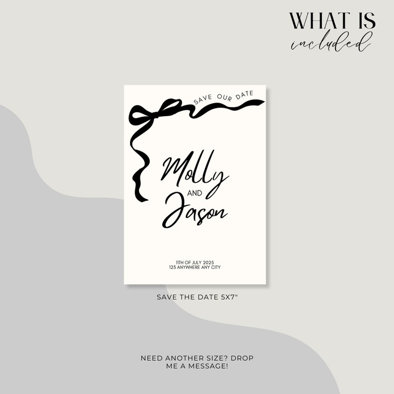 Bow Save the Date Template, Modern Hand Drawn Ribbon Design, Elegant ...