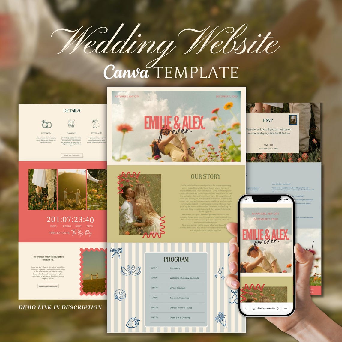 Bold Colorful Wedding Website Template, Elegant Canva Wedding Website ...
