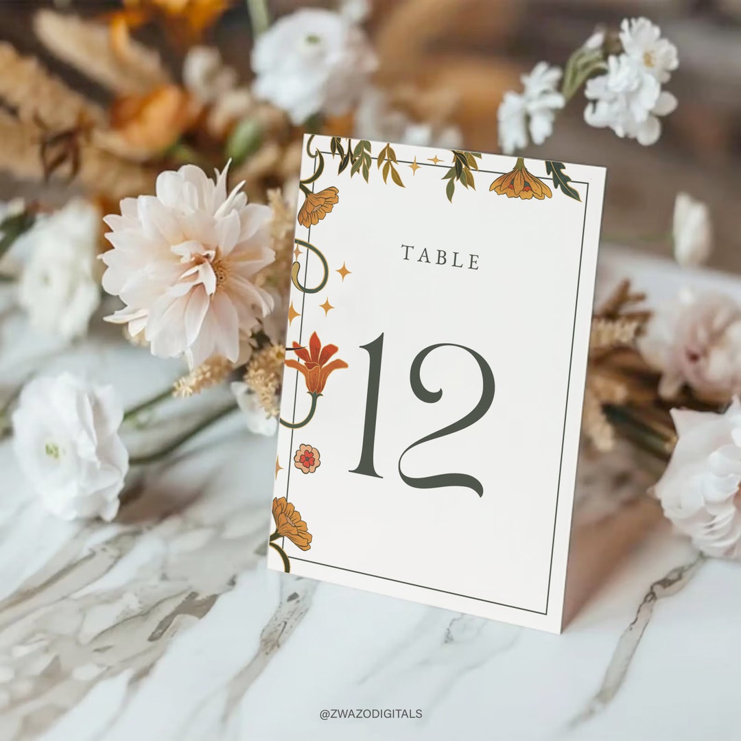 Retro Table Numbers, Art Deco Wedding Seating Chart Cards, Printable ...