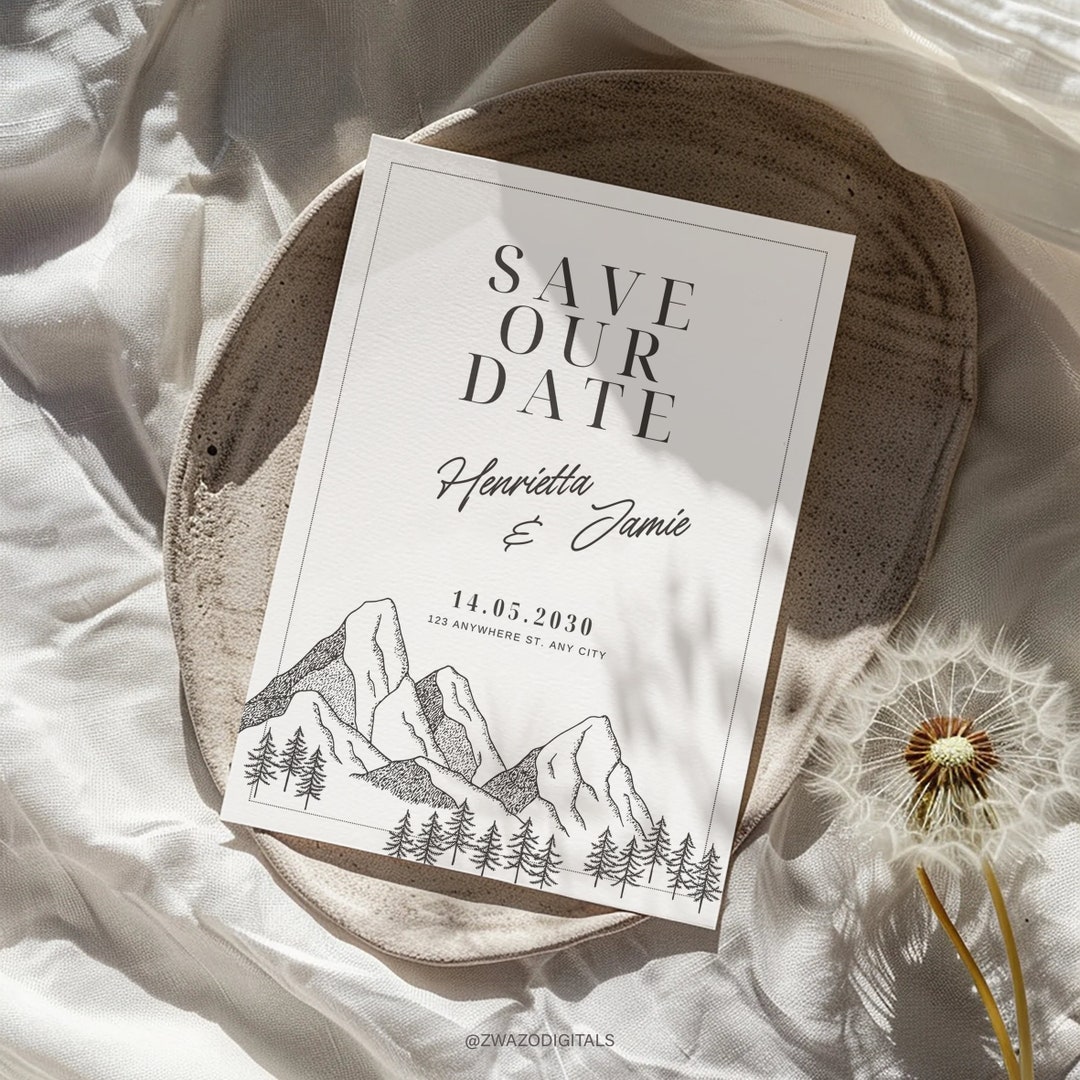 Forest Woodland Wedding Save the Date Template, Rustic Nature Invite ...