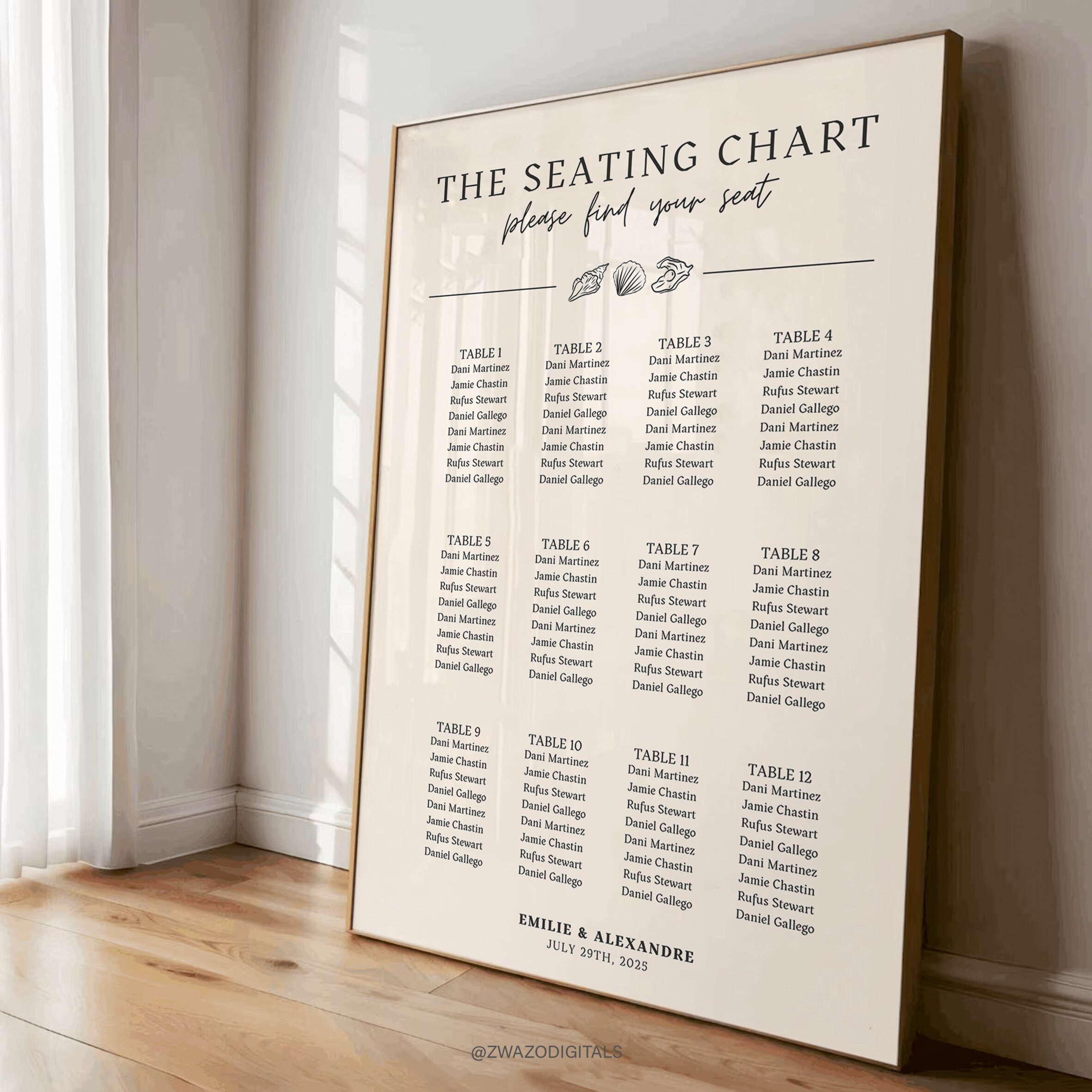 Coastal Seating Chart Template, Beach Seating Plan, Shell Seating ...