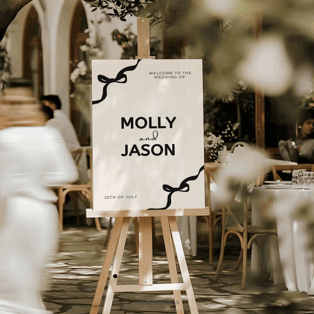 Bow Wedding Welcome Sign Template, Elegant Ribbon Design, Edit in Canva ...