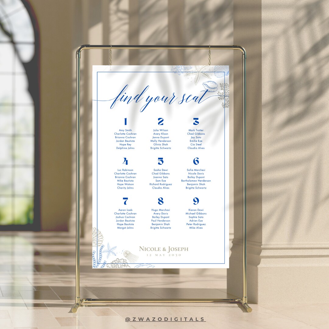 Beach Seating Chart, Beach Wedding Signage, Basic Seating Chart, DIY ...