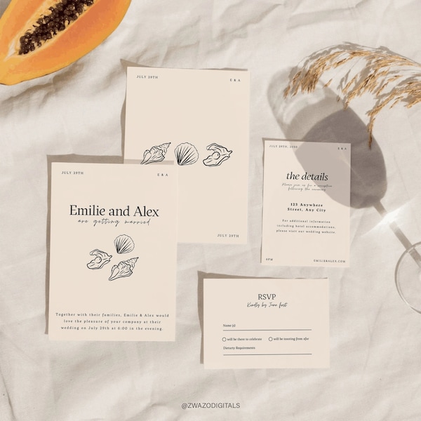 Retro Wedding Invitation Template, Modern Beach Wedding Invite, Funky ...
