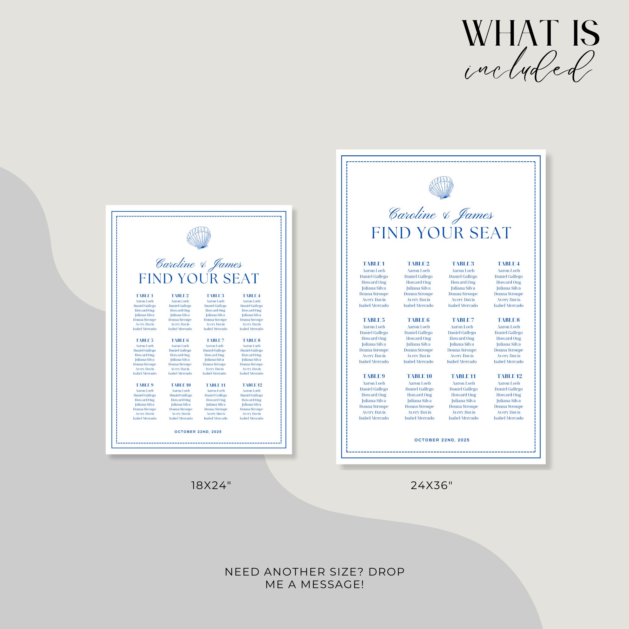 Seashell Beach Wedding Seating Chart Template, Coastal Ocean Reception ...