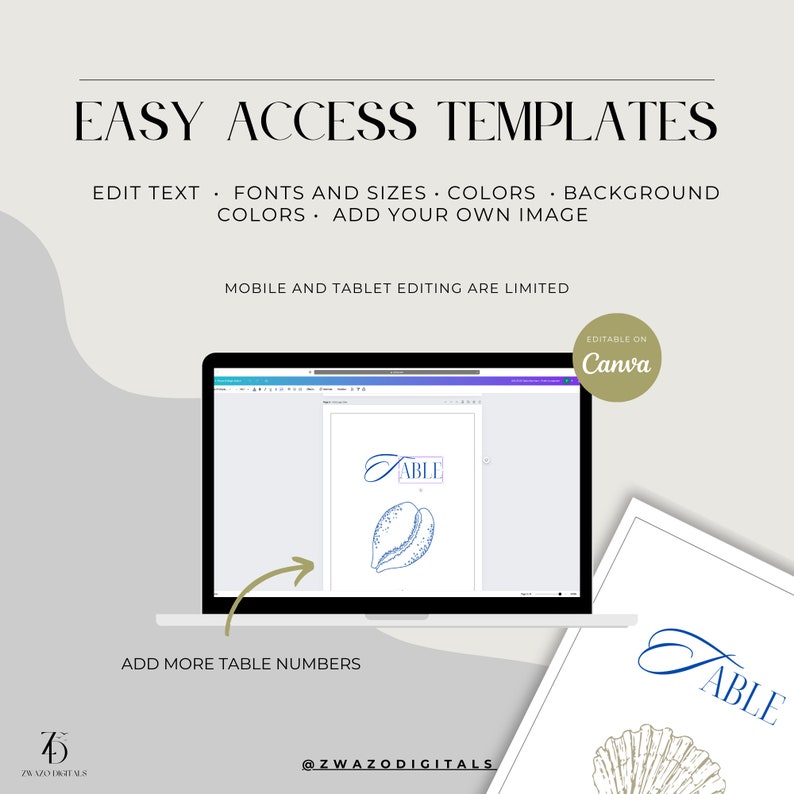 Beach Wedding Table Number Template, Reception Table Numbers, Wedding ...