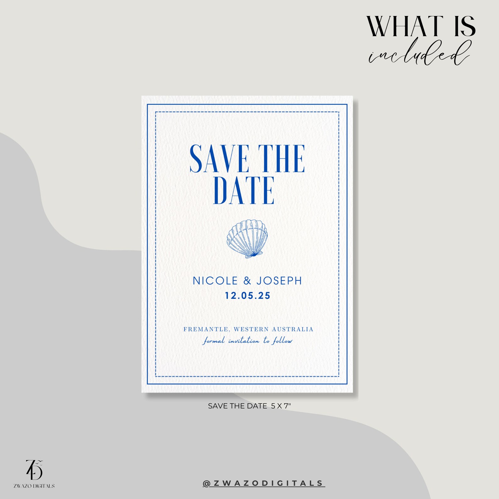 Seashell Beach Save the Date Template, Coastal Ocean Theme Invitation ...