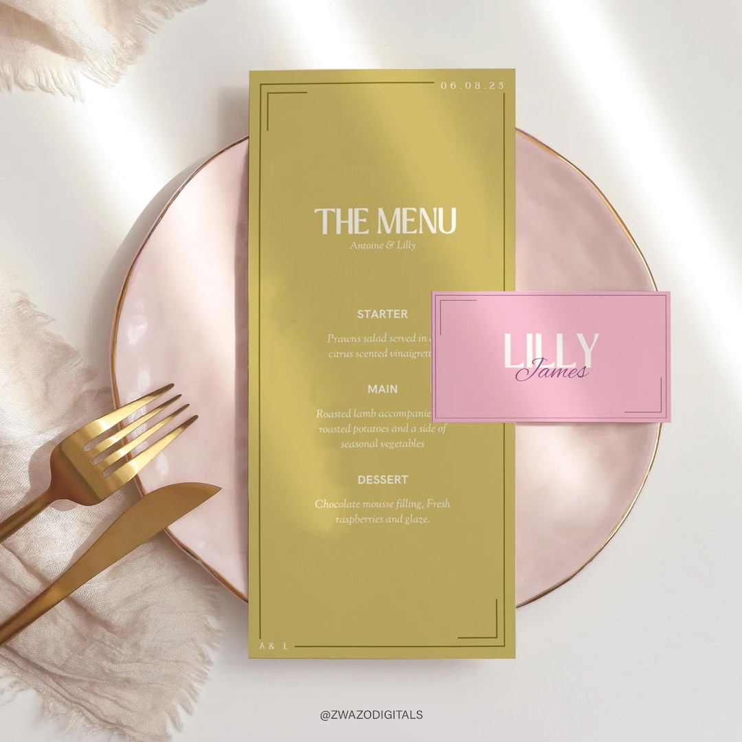 Retro Wedding Menu Set: Colorful Dinner, Name Tags (canva Editable ...