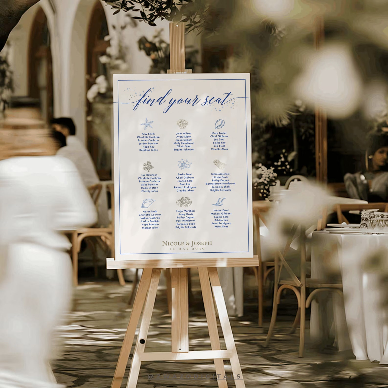 Seashell Beach Wedding Seating Chart Template, Coastal Ocean Reception ...
