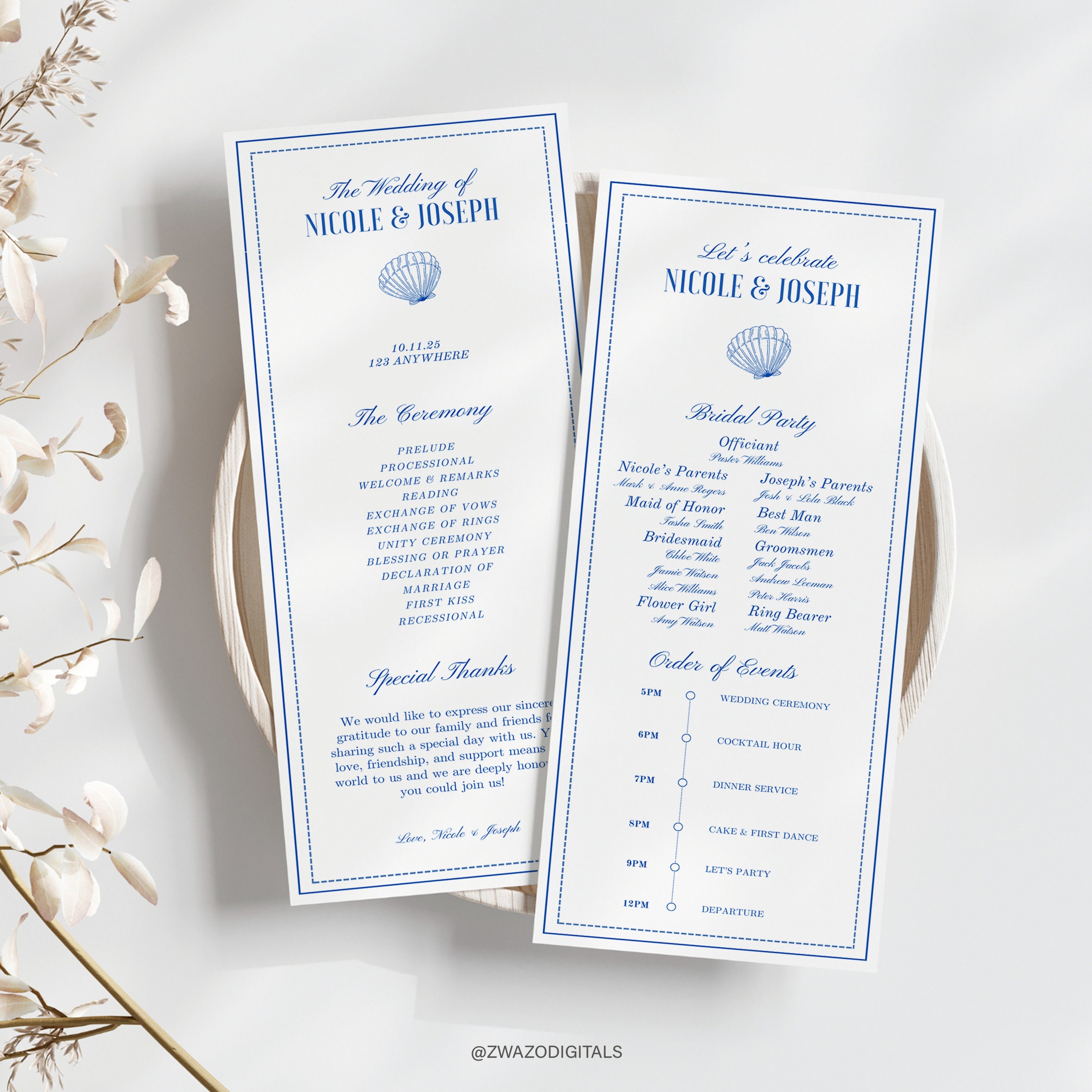 Beach Wedding Program Template: Modern Tropical Ceremony (canva ...