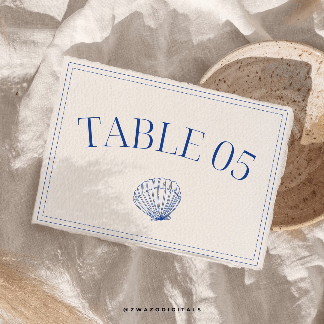 Seashell Beach Wedding Table Numbers Template, Coastal Ocean Theme ...