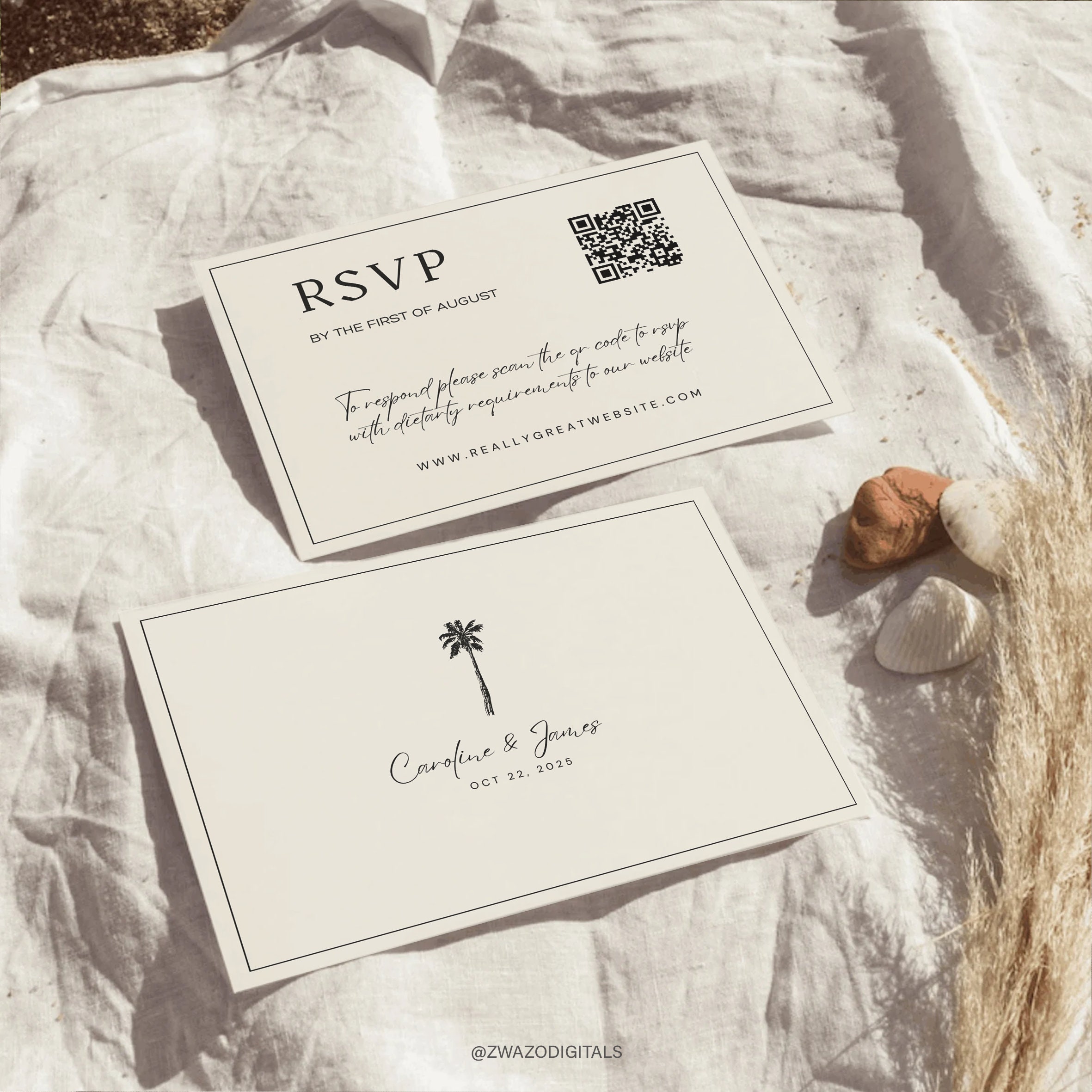 Palm Tree Wedding Invitation Template, Tropical Coastal Design, Summer ...