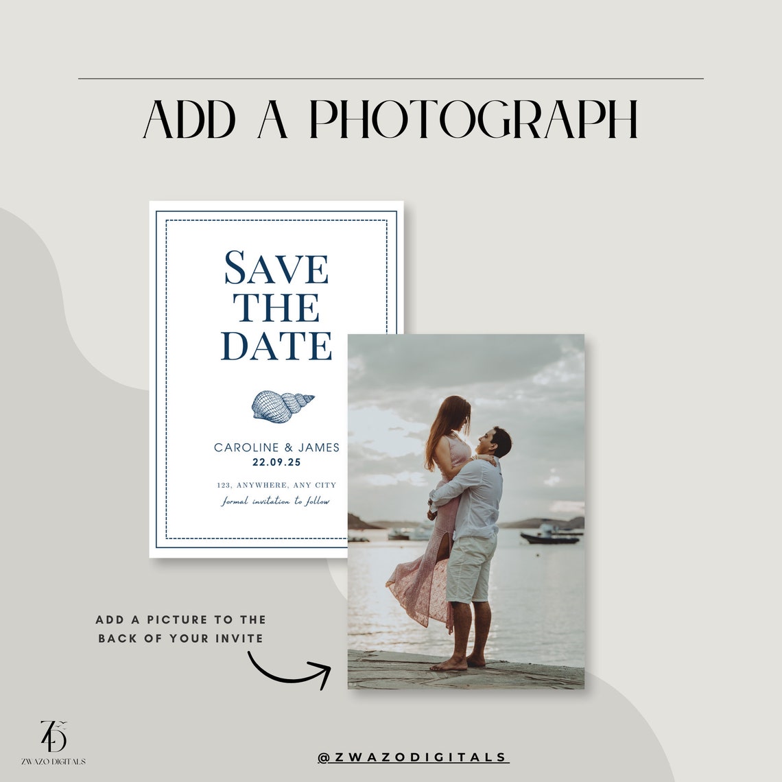 Beach Save the Date Template, Sea Shells Wedding Announcement, Modern ...