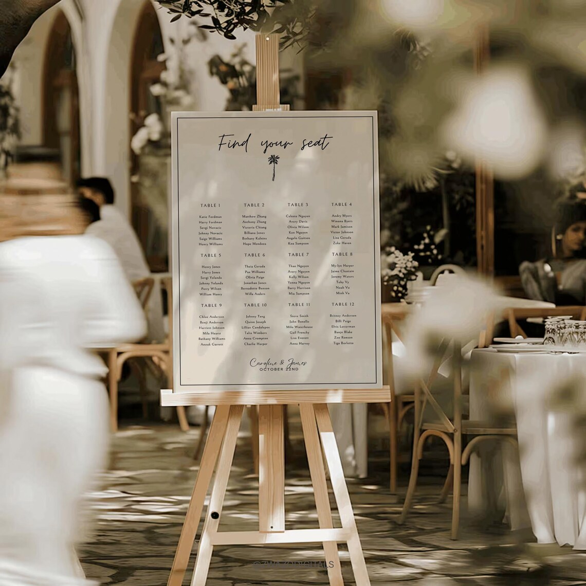 Palm Tree Seating Chart, Boho Beach Tropical Destination Wedding ...