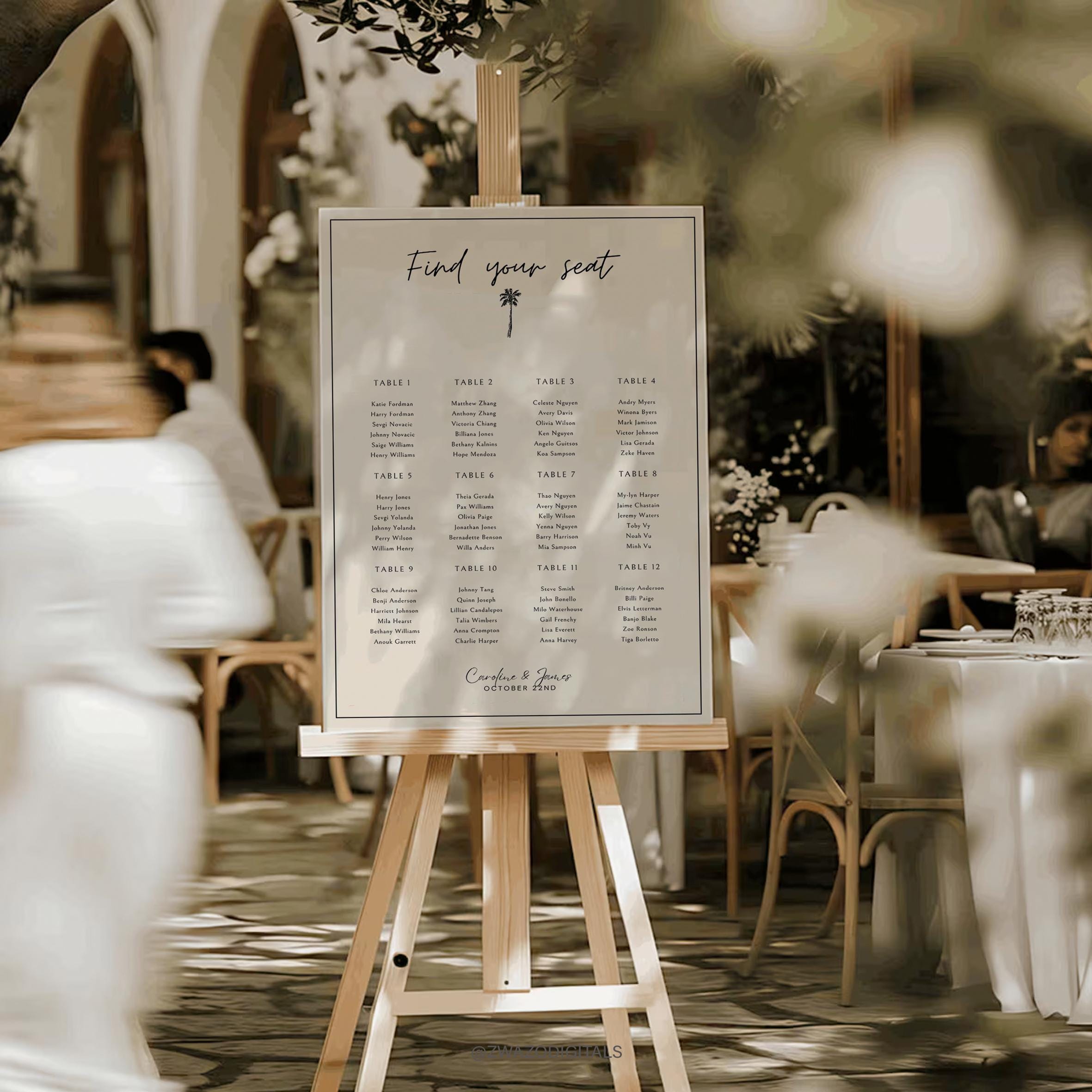 Palm Tree Tropical Wedding Seating Chart Template, Coastal Beach ...