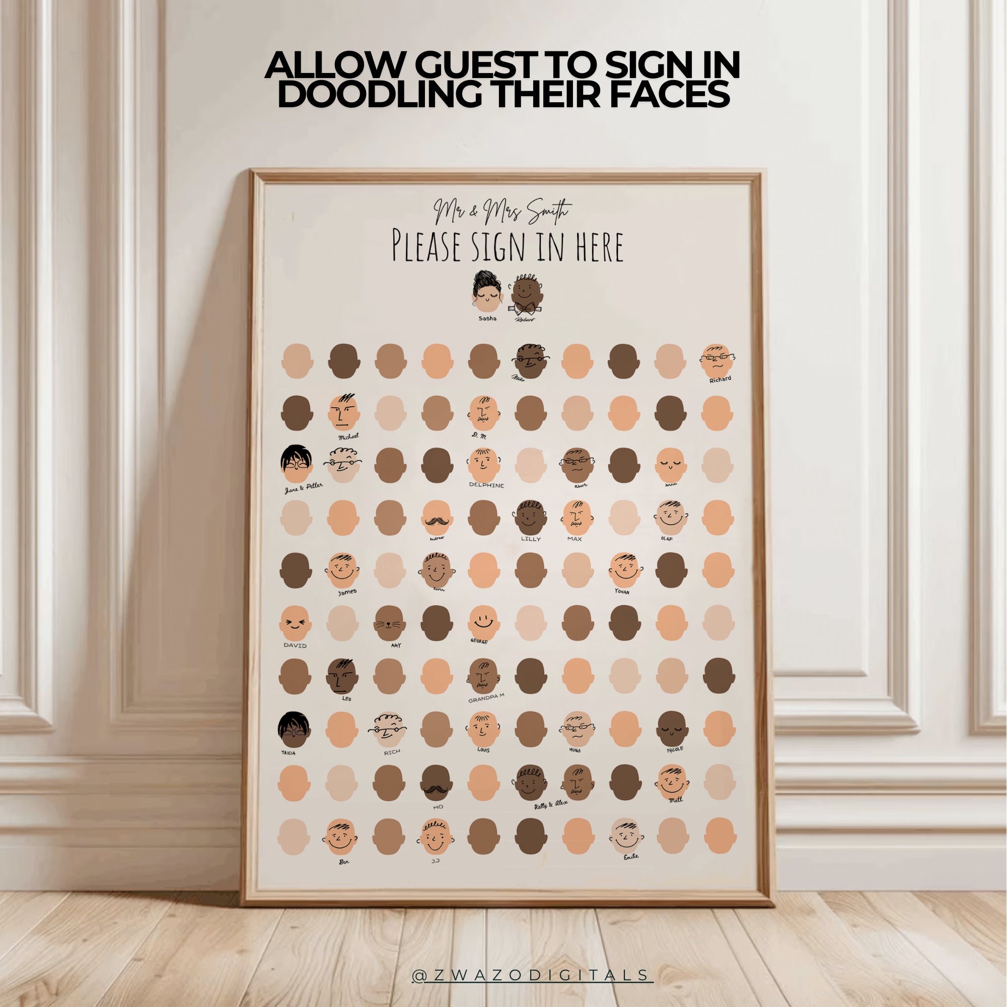 Unique Wedding Guest Book Alternative, Draw Your Face, Interactive ...