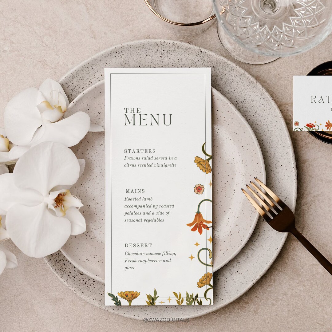 Art Nouveau Wedding Menu, Vintage Wedding Menu Template, Art Deco ...