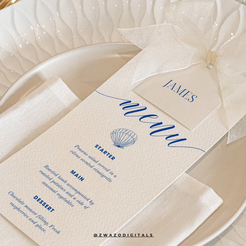 Wedding Menu Template, Beach Wedding, Seashell Menu, Printable Menu ...