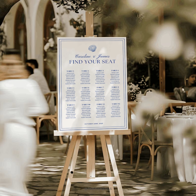 Seashell Beach Wedding Seating Chart Template, Coastal Ocean Reception ...