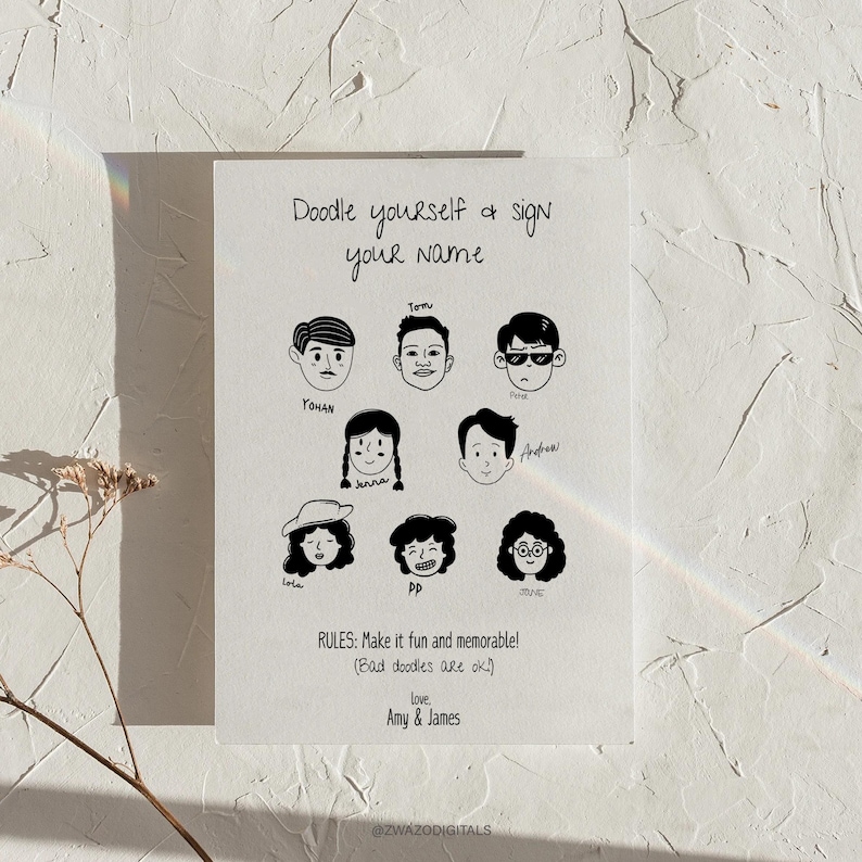 Wedding Guest Book Alternative, Doodle Guest Book Idea Instructions ...