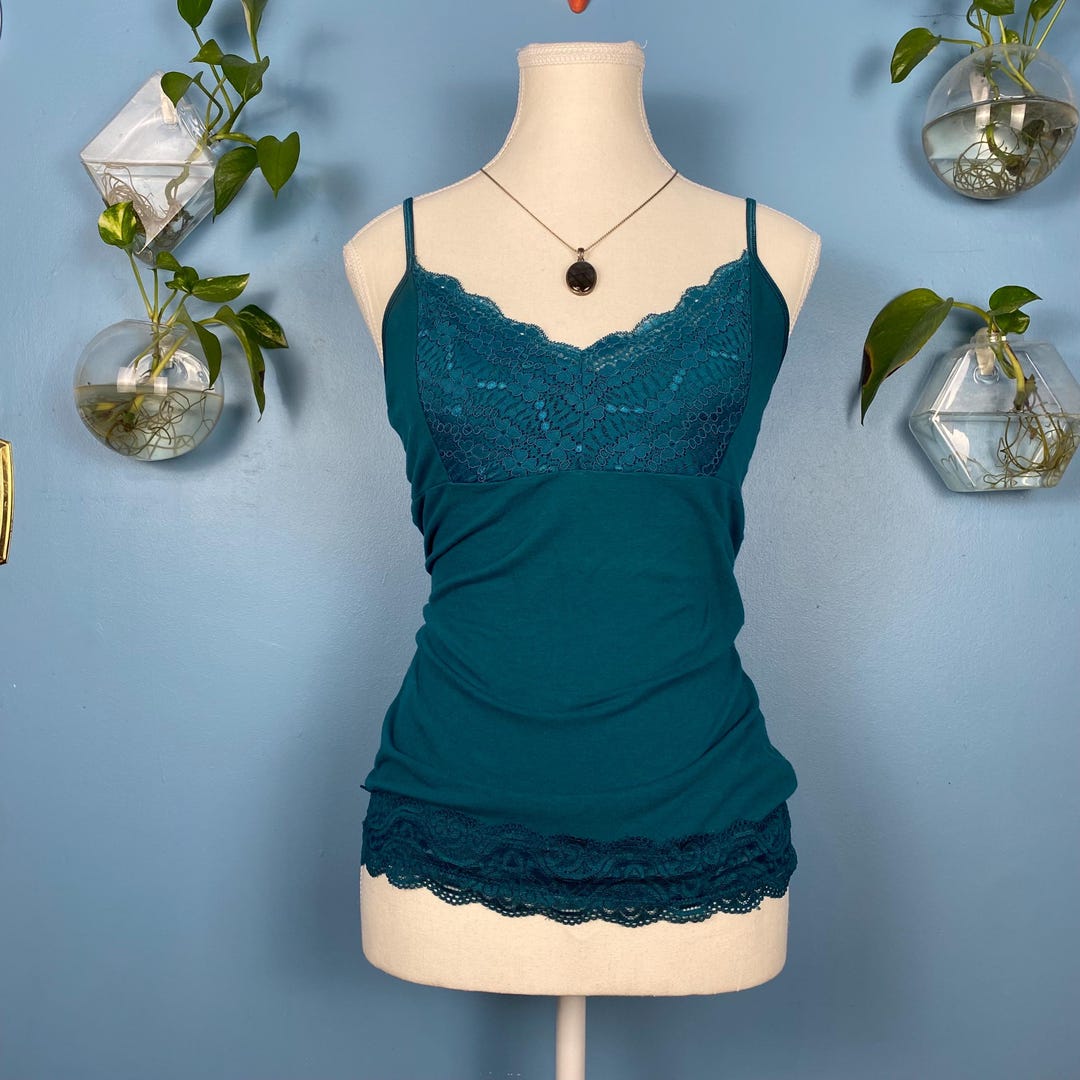 Early 2000s Costa Blanca Teal Lace Cami - Etsy