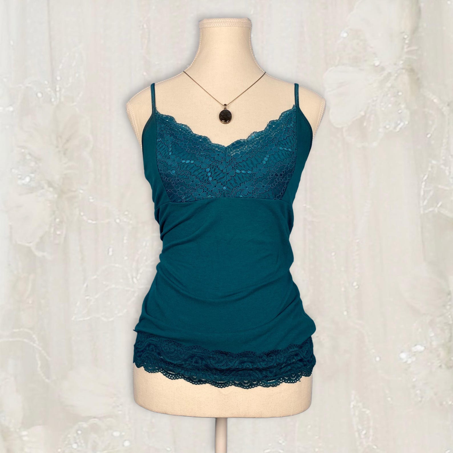 Early 2000s Costa Blanca Teal Lace Cami - Etsy